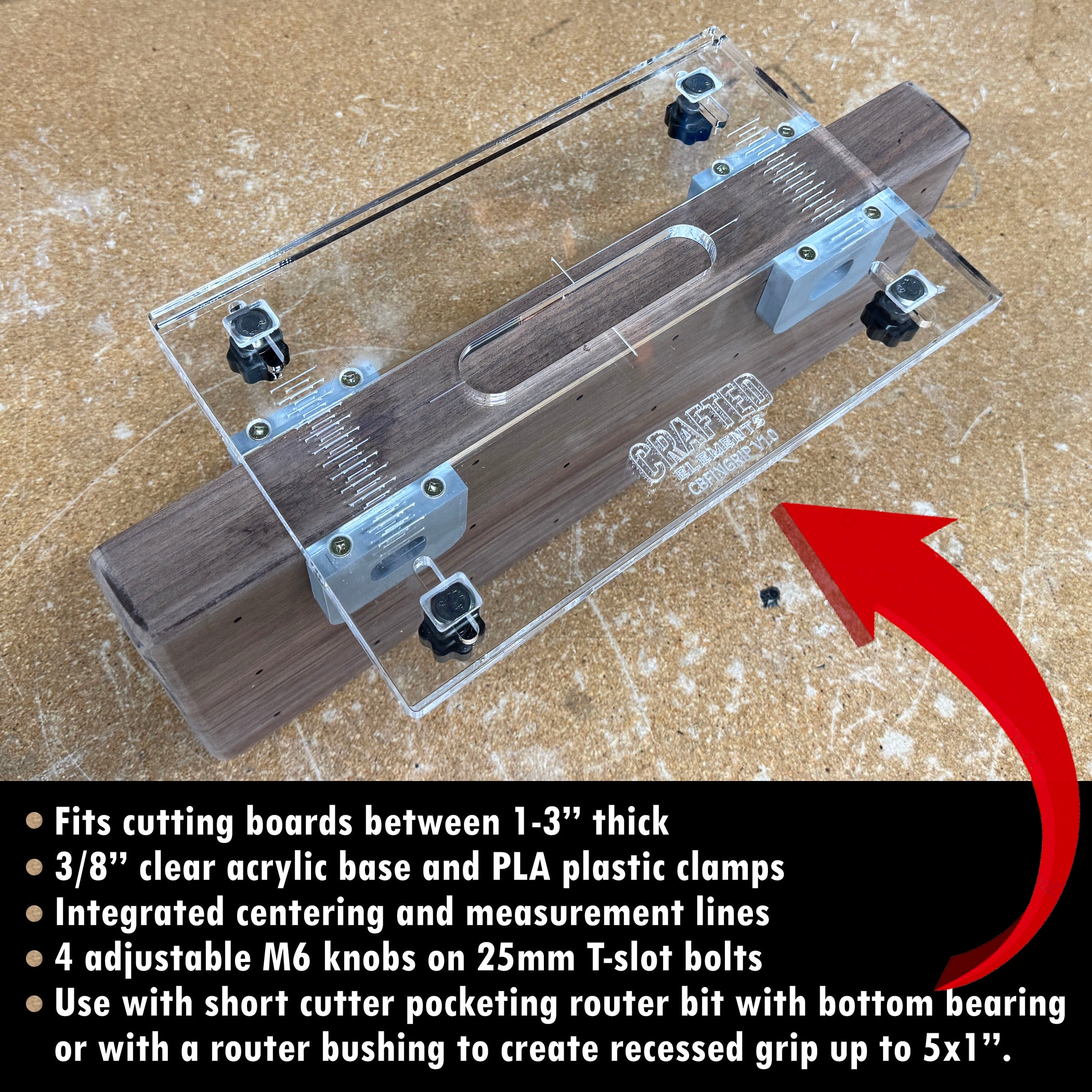 Cutting Board Side Finger Grip Jig — Crafted Elements