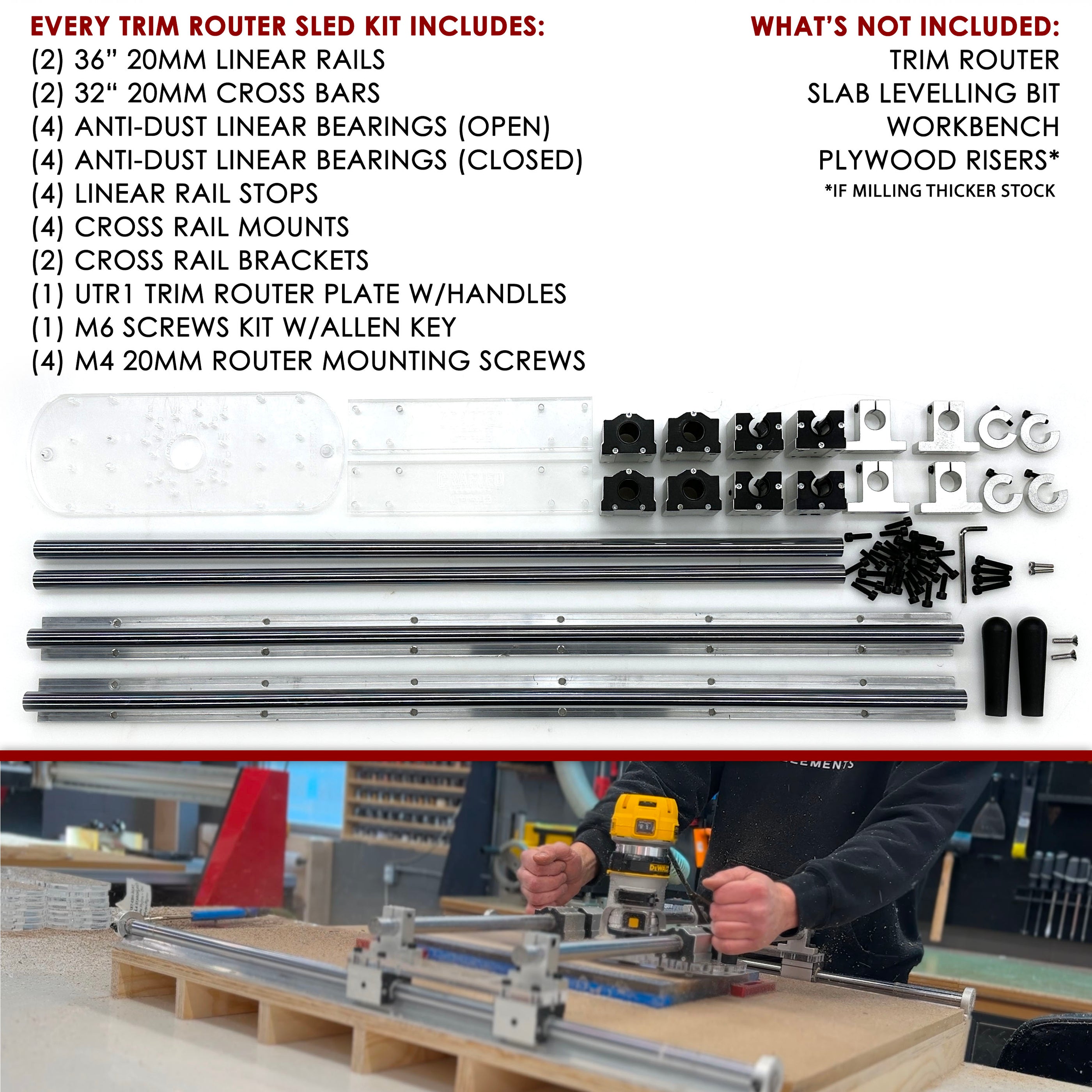 36x32" Trim Router Sled - Wood Slab Flattening Mill — Crafted Elements