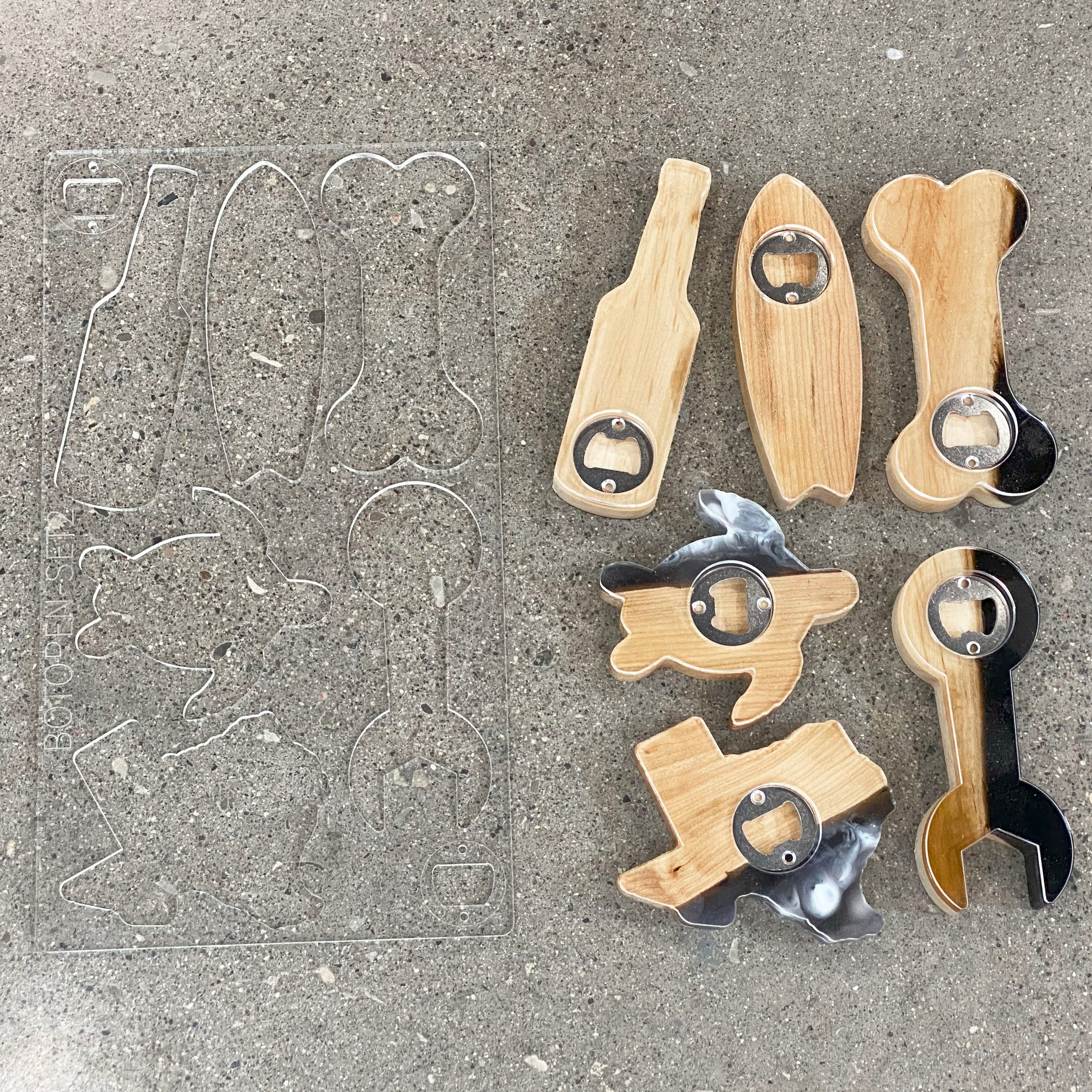 Set 2 - 6 Bottle Opener Acrylic Router Templates — Crafted Elements